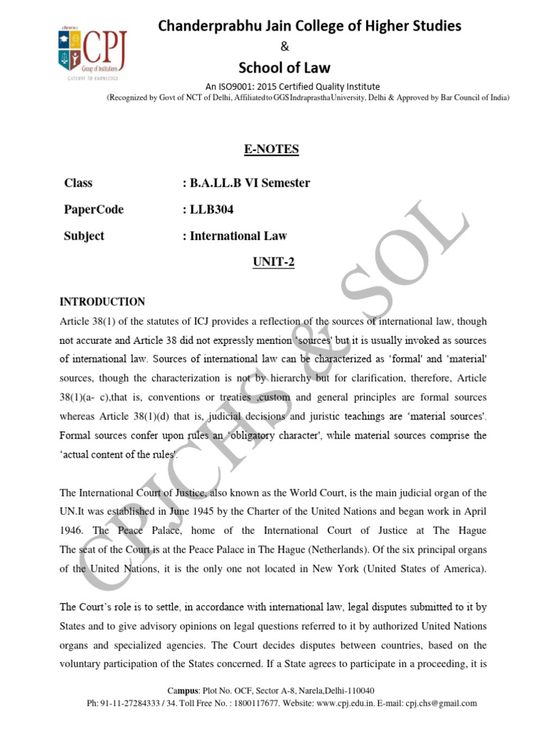 International Law - Unit 2 3 Semester | PDF | International Law | Treaty