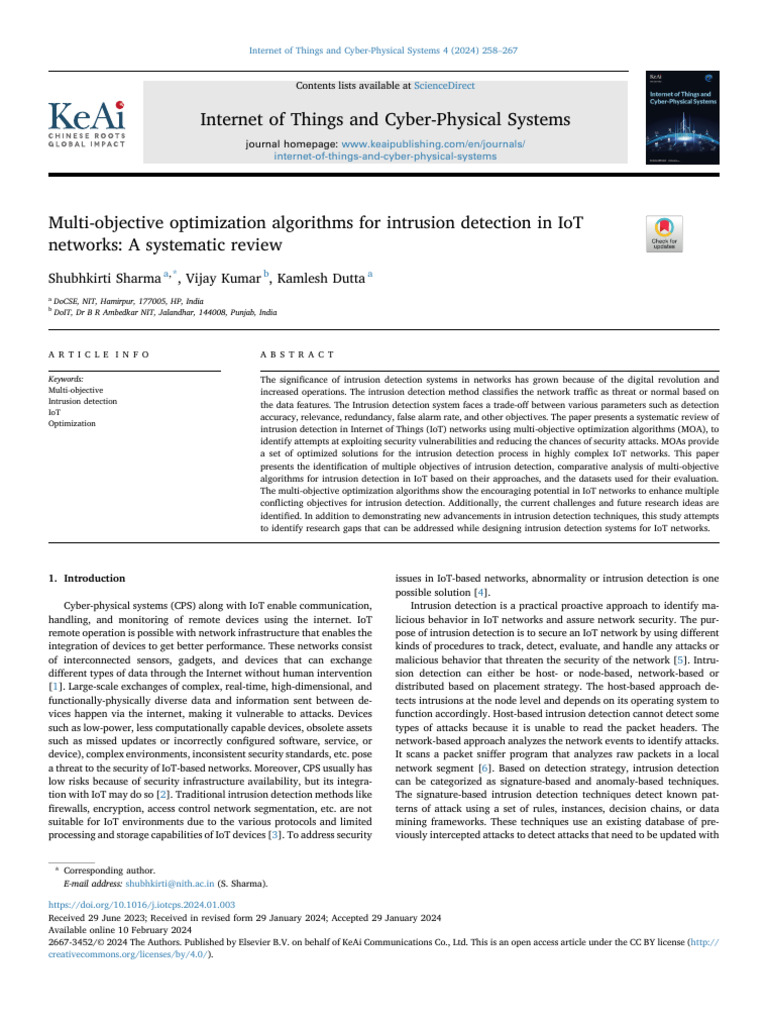 Multi Objective Optimization Algorithms For Intrusion Detection In Iot