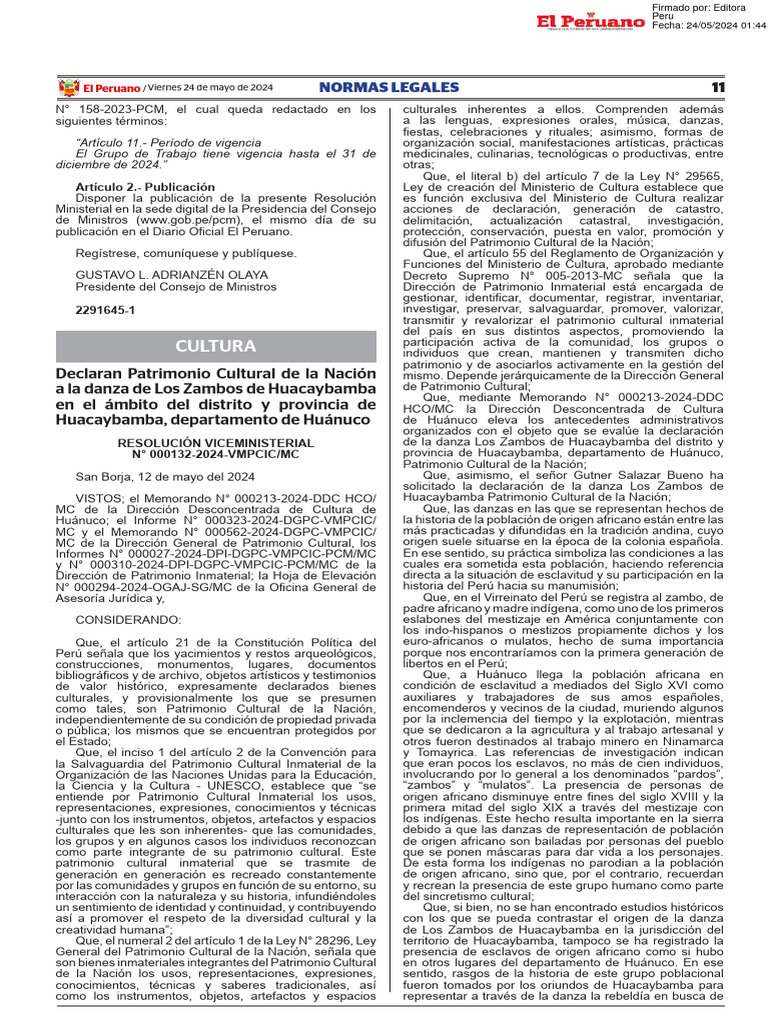 Declaran Patrimonio Cultural de La Nación A La Danza de Los Zambo | PDF ...