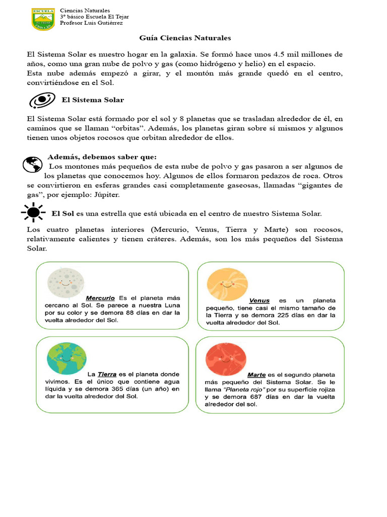 Guía Ciencias Naturales | PDF | Sistema solar | Planetas