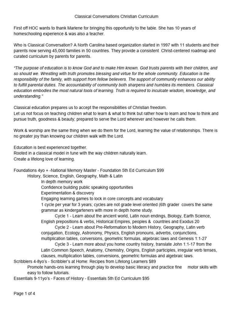 Classical Conversations Without Community FL | PDF | English Language ...