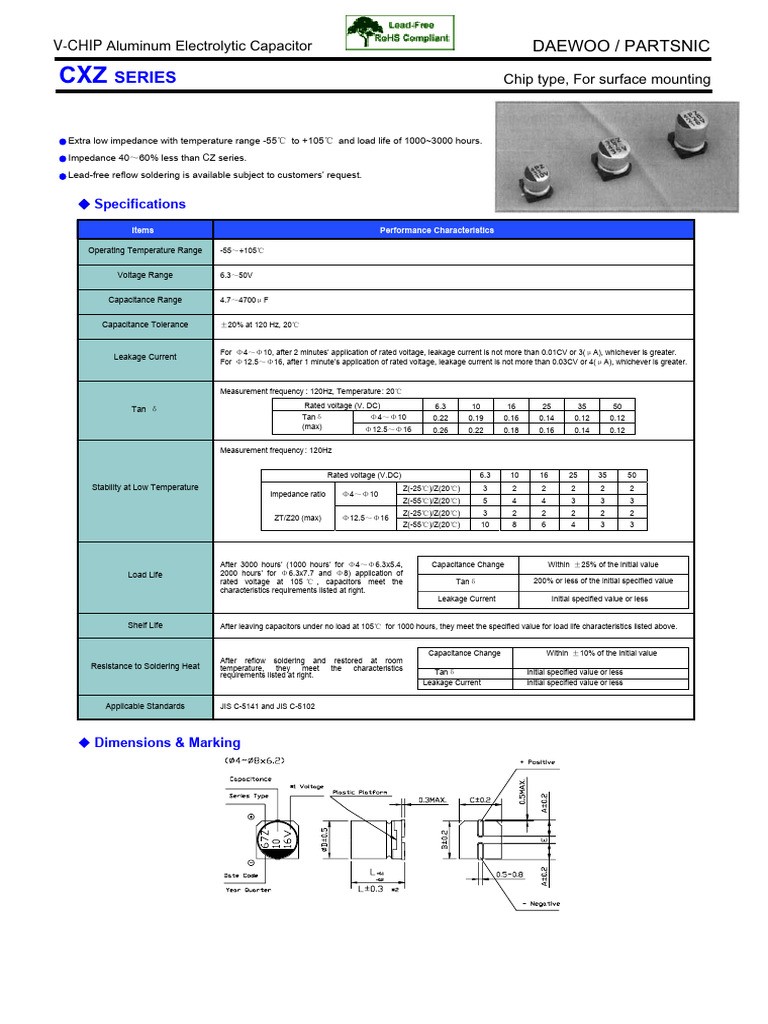 Daewoo-Partsnic (SMD) CXZ Series | PDF | Capacitor | Computer Engineering