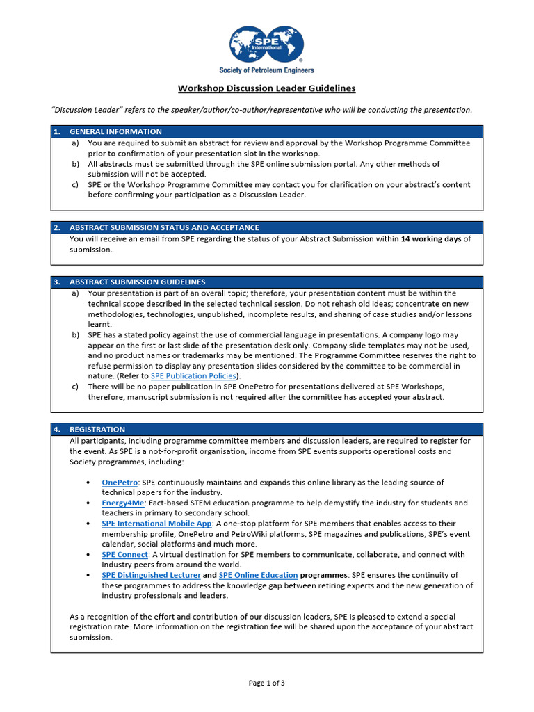 SPE Workshop Guideline Discussion Leader | PDF