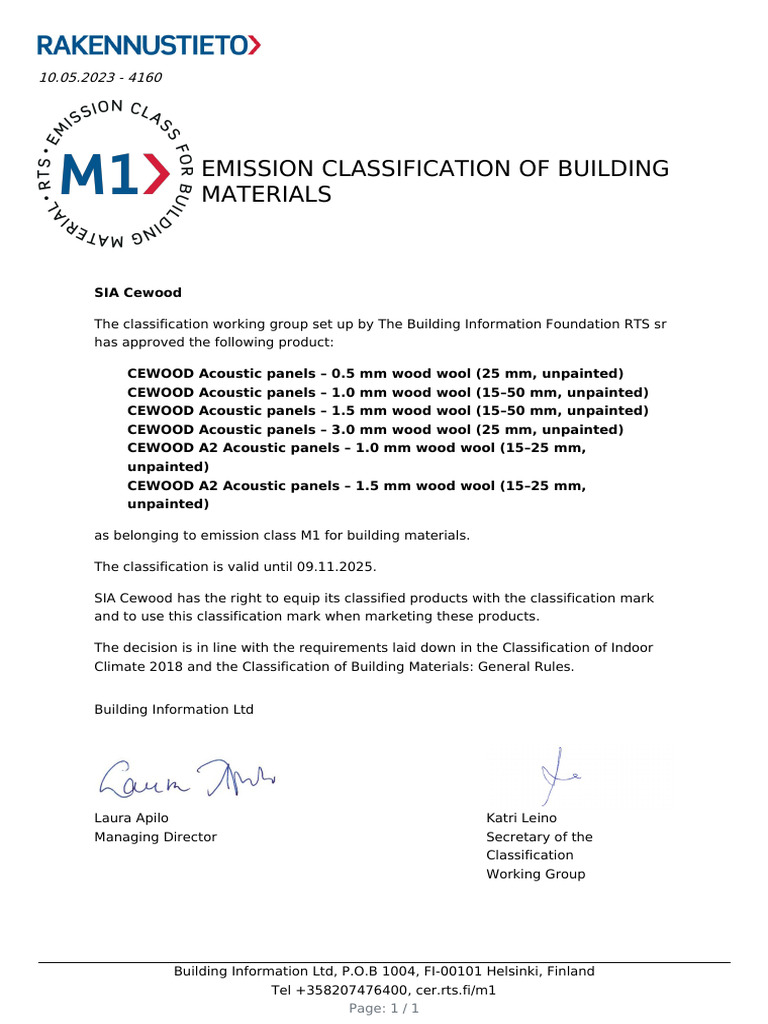 CEWOOD Acoustic Panels Emission Class M1 | PDF | Computers | Technology ...