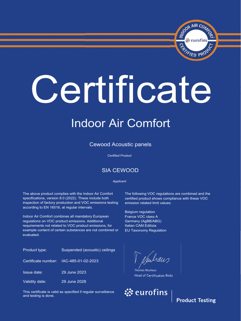 Indoor Air Comfort Certificate | PDF