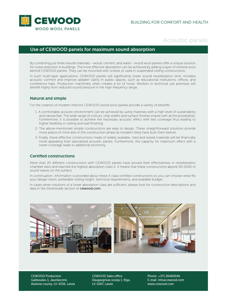 Use of CEWOOD Panels for Maximum Sound Absorption | PDF | Acoustics