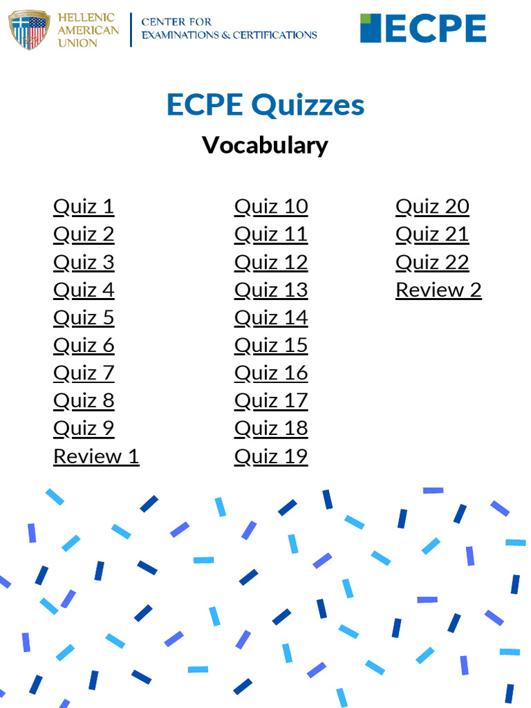 ECPE Vocabulary and Quizzes Guide | PDF
