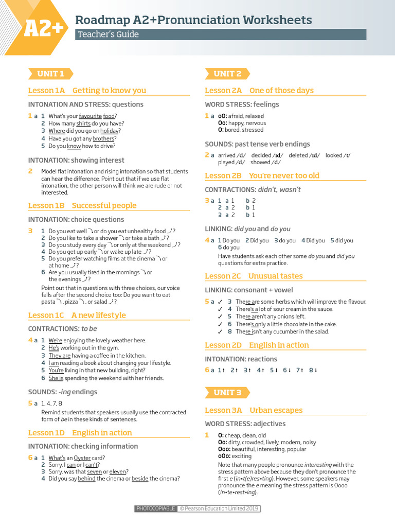 Roadmap A2 Pronunciation Resources Teacher's Notes | PDF | Languages ...
