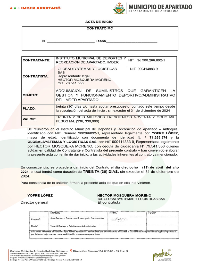 4 Acta de Inicio-Mc-002-2024 | Descargar gratis PDF | Documento de identidad | Gobierno