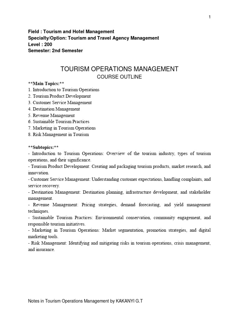 TOURISM OPERATIONS MANAGEMENT | PDF | Tourism | Restaurants