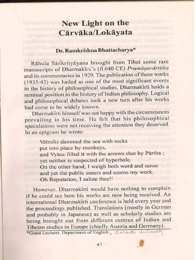 New Light On The Carvaka Lokayata | PDF