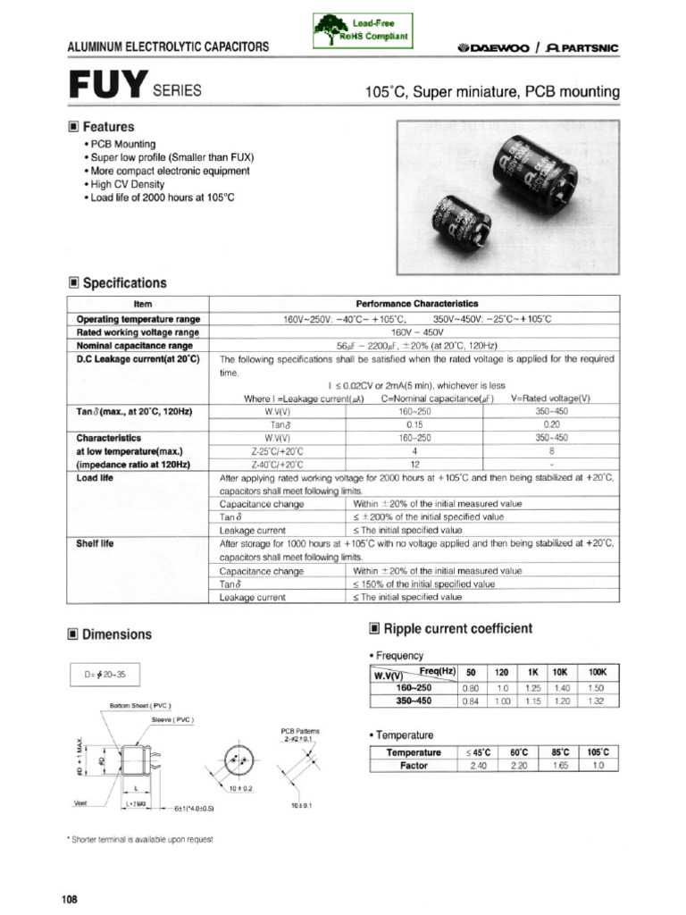 Daewoo-Partsnic (Snap-In) FUY Series | PDF