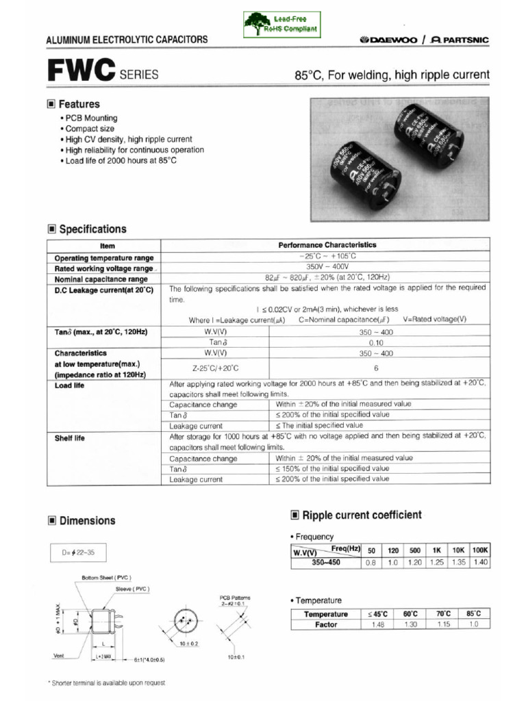 Daewoo-Partsnic [snap-in] FWC Series | PDF