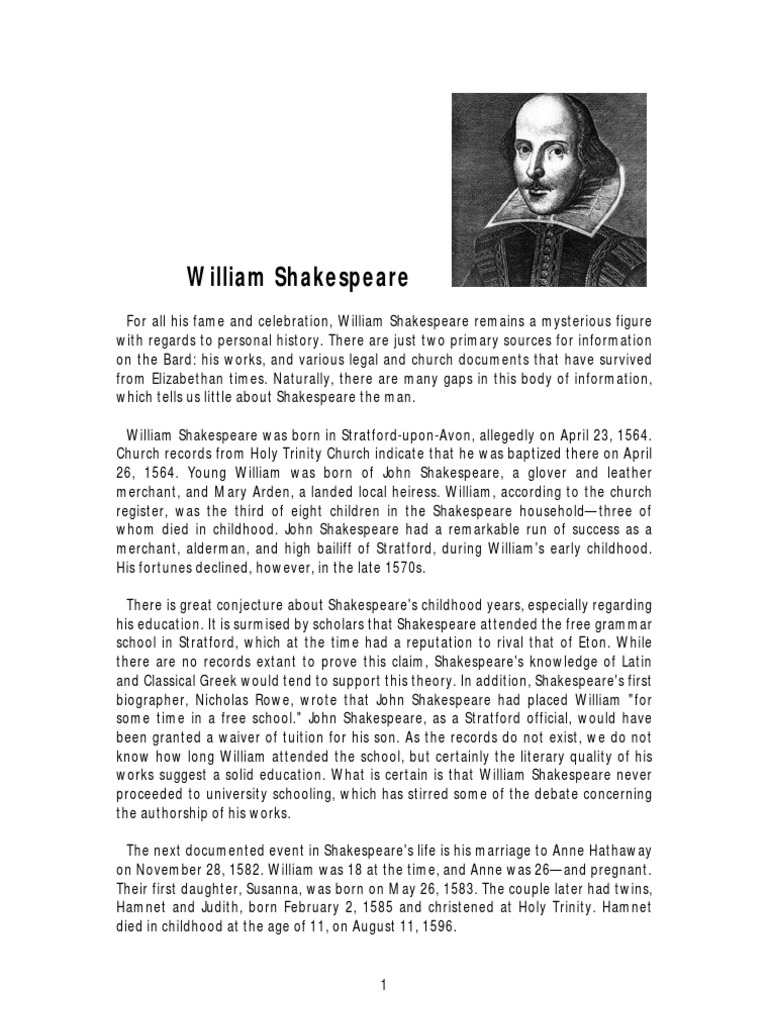 William Shakespeare Biography | PDF | William Shakespeare | Shakespeare ...