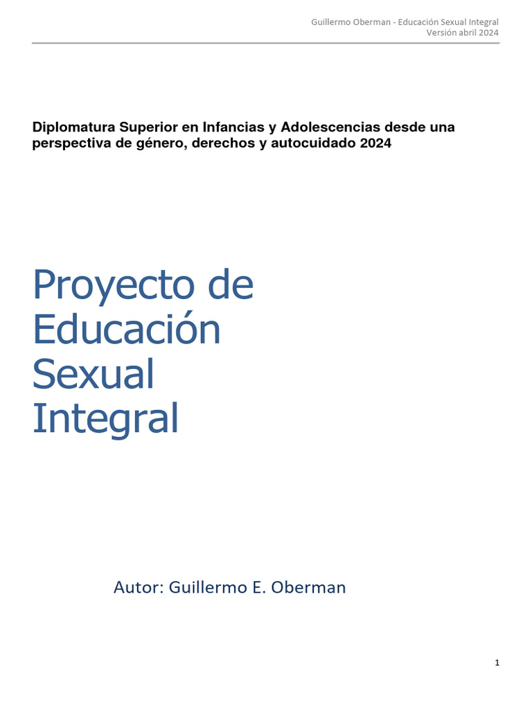 Proyecto ESI - Oberman | Descargar gratis PDF | Educación sexual | La sexualidad humana