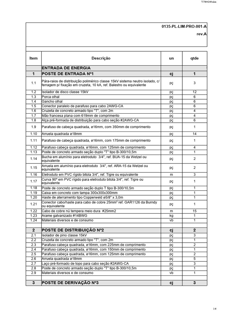 Exemplo de Lista de Materiais | PDF | Parafuso | Bens manufaturados