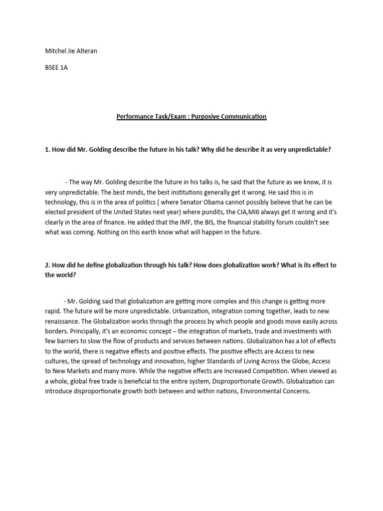 Prelim TP Exam Alteran Mitchel | PDF | Globalization | Free Trade