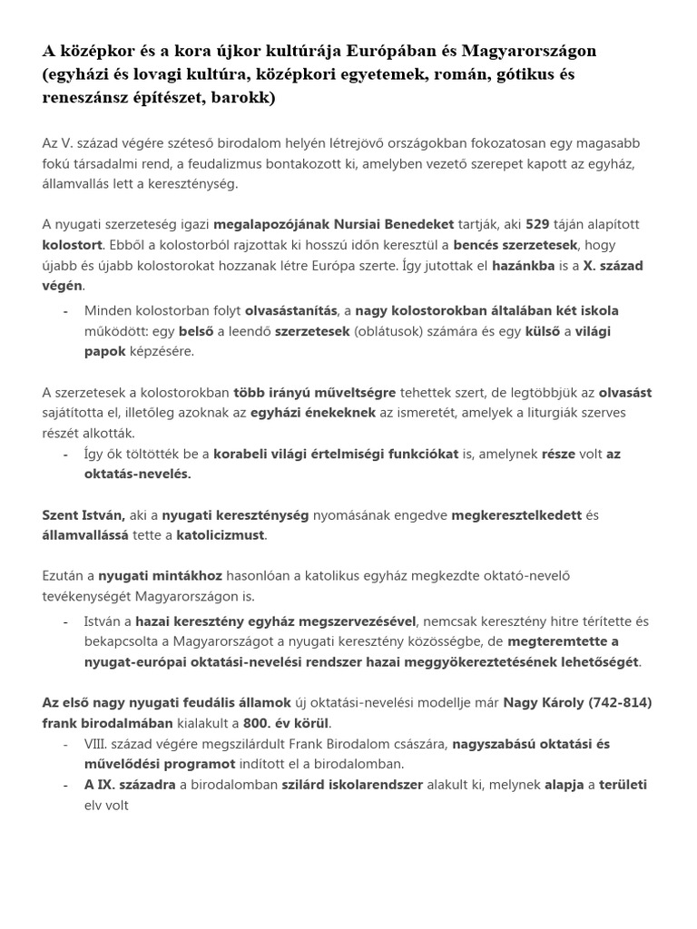A Középkor És A Kora Újkor Kultúrája Európában És Magyarorsz | PDF A Középkor És A Kora Újkor Kultúrája Európában És Magyarorsz | PDF