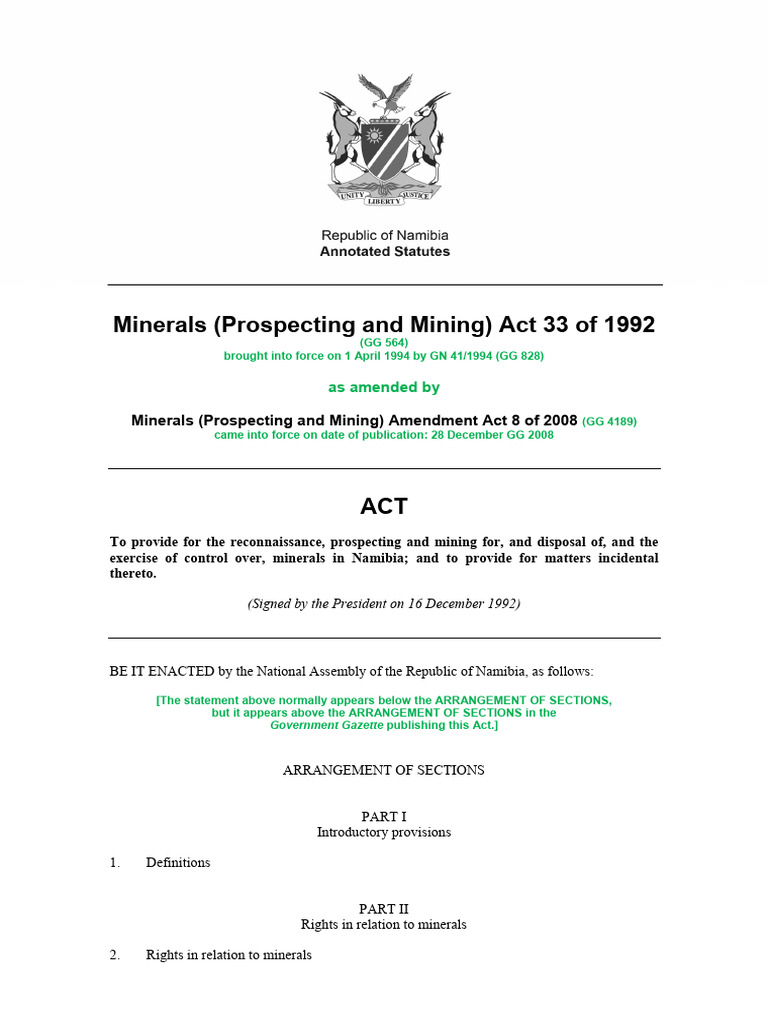 Minerals (Prospecting and Mining) Act 33 of 1992 | PDF | License | Rock (Geology)