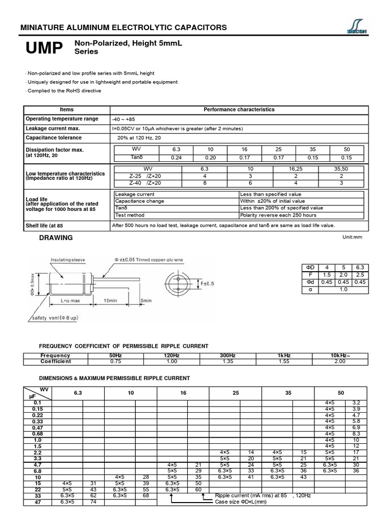 Decon (Non-Polar Thru-Hole) UMP Series | PDF | Capacitor | Manufactured Goods