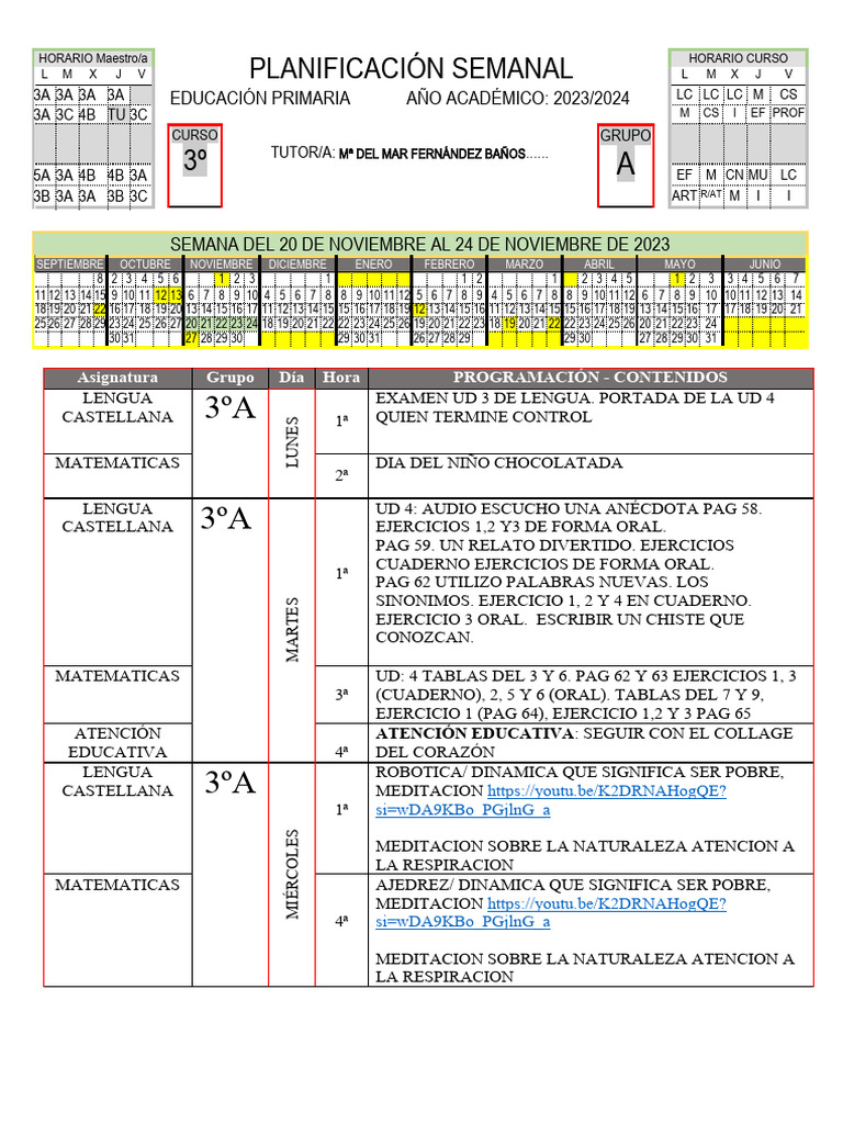 PLANIFICADOR-SEMANAL-PROGRAMACION Ud 4 | PDF