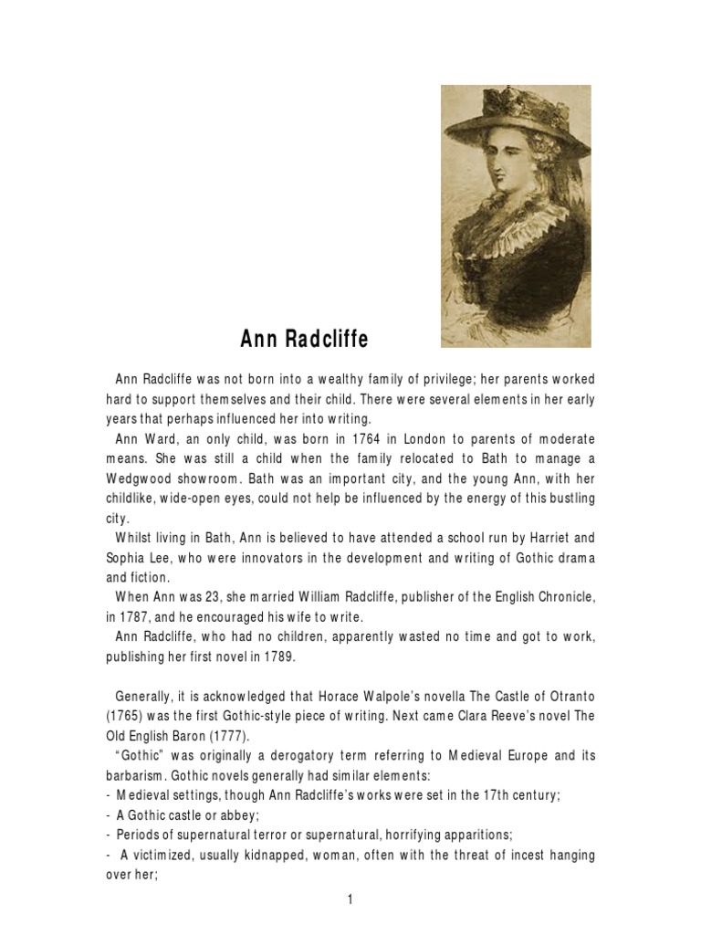 Ann Radcliffe Biography | PDF | Ann Radcliffe | Gothic Fiction