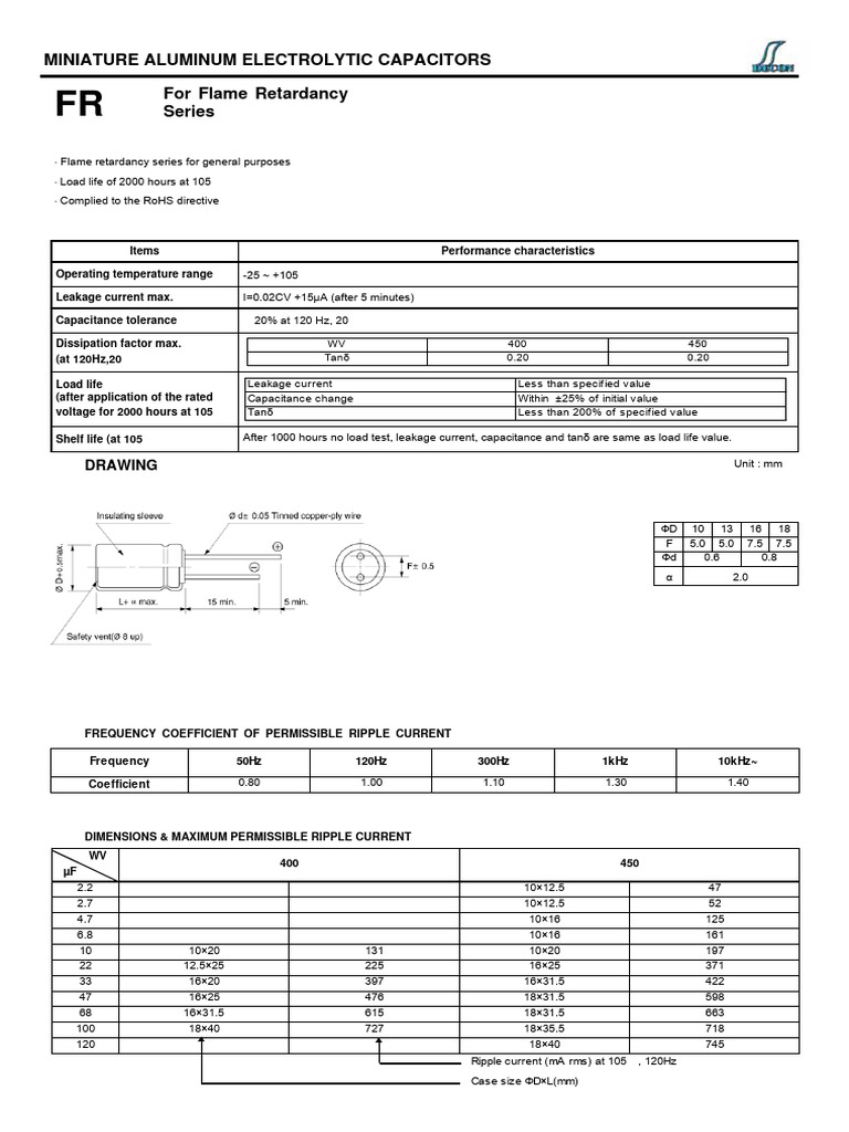 Decon [radial thru-hole] FR Series | PDF | Capacitor | Electrical Engineering