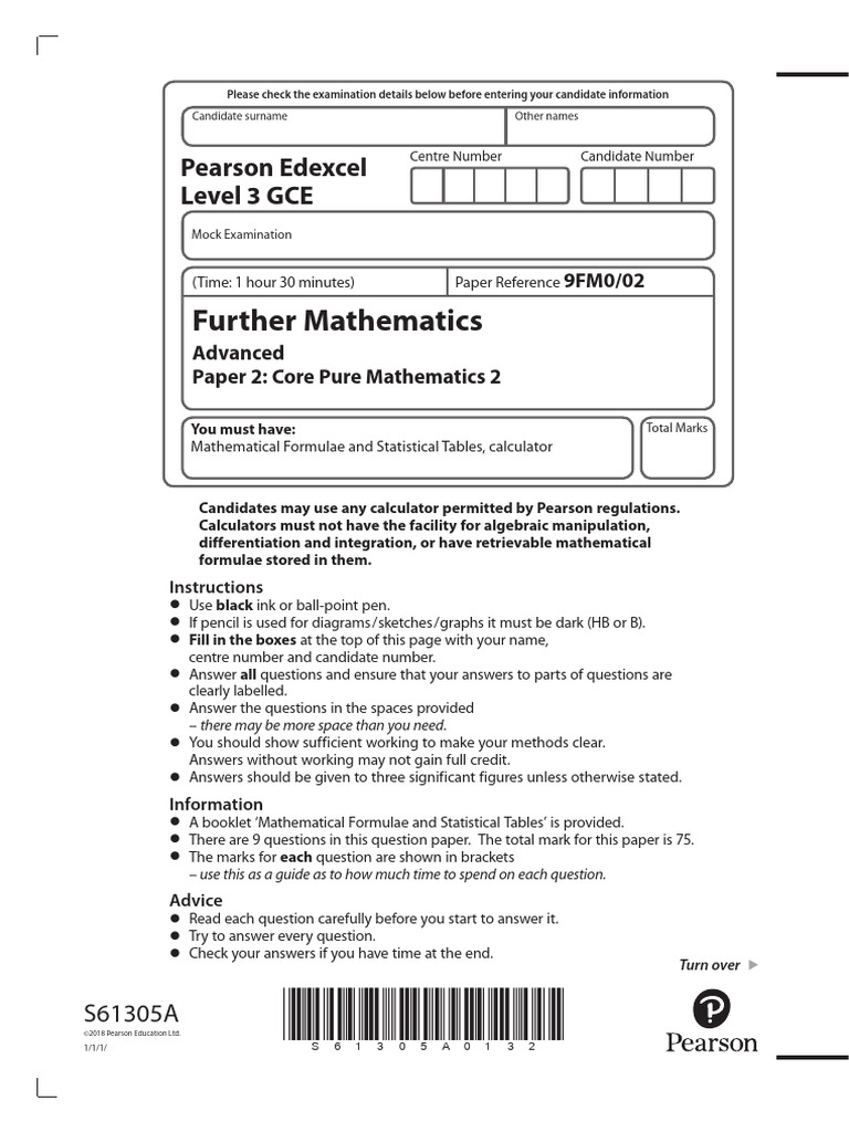 Mock Exam: Core Pure Mathematics 2 | PDF | Area | Mathematics