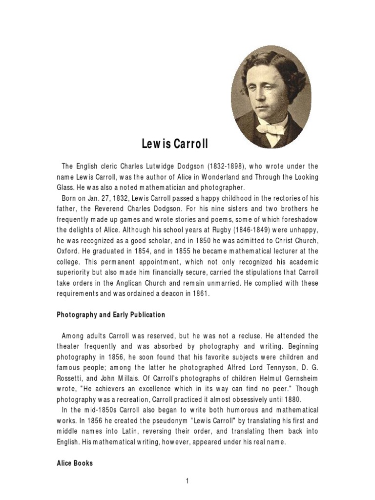 Lewis Carroll Biography | PDF | Lewis Carroll | Alice (Alice's ...