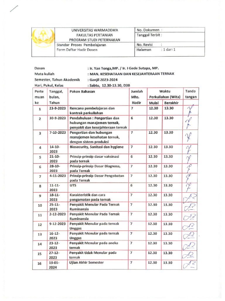 D3b Form Daftar Hadir Dosen Pdf