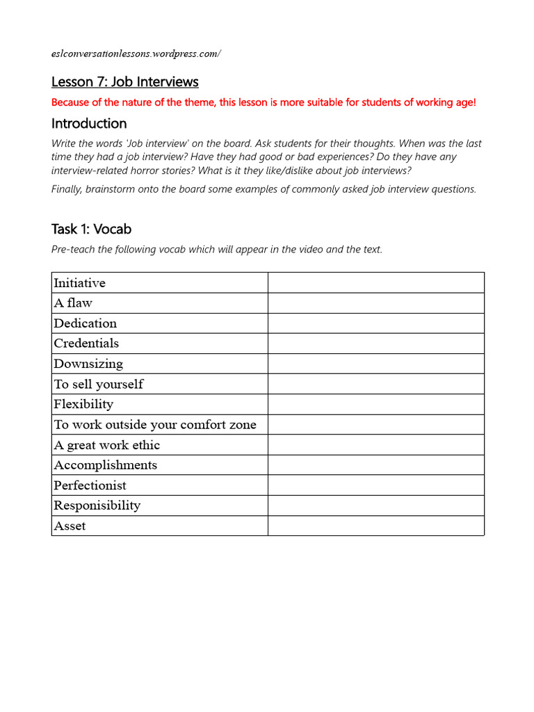 Job Interview ESL Lesson Plan | PDF | Job Interview | Interview