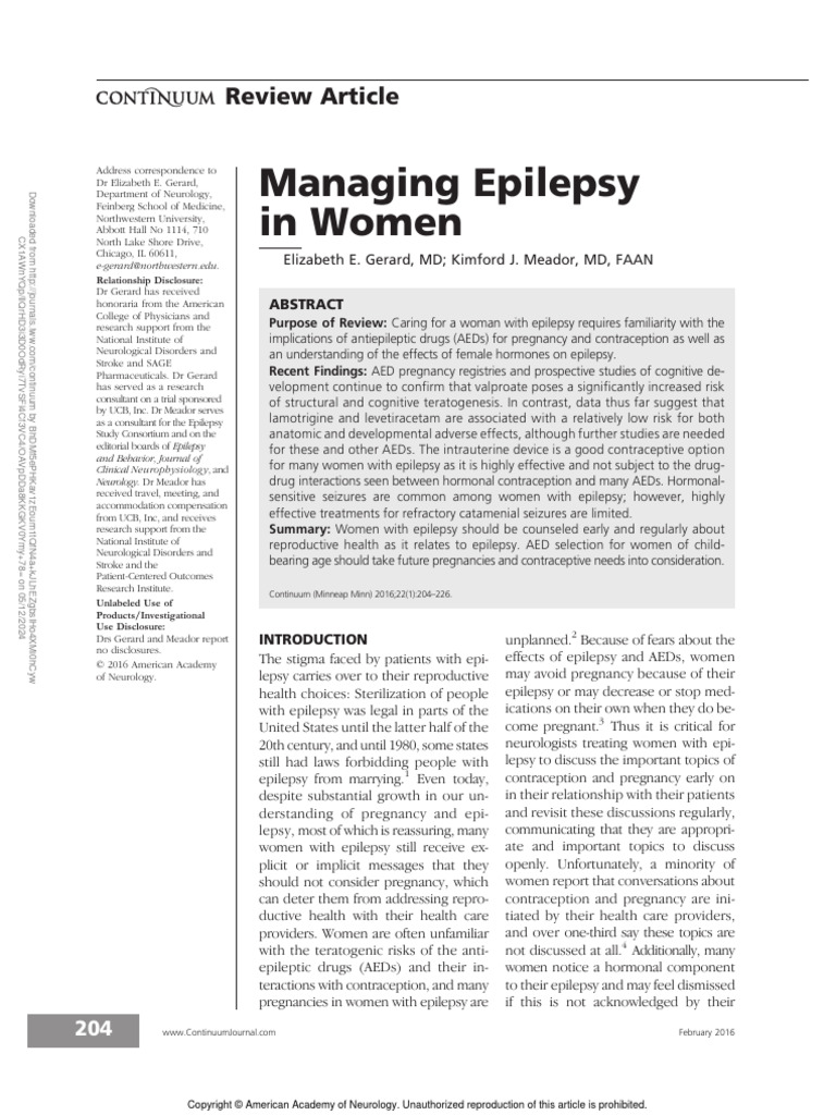 Managing Epilepsy in Women.16 | PDF | Epilepsy | Pregnancy
