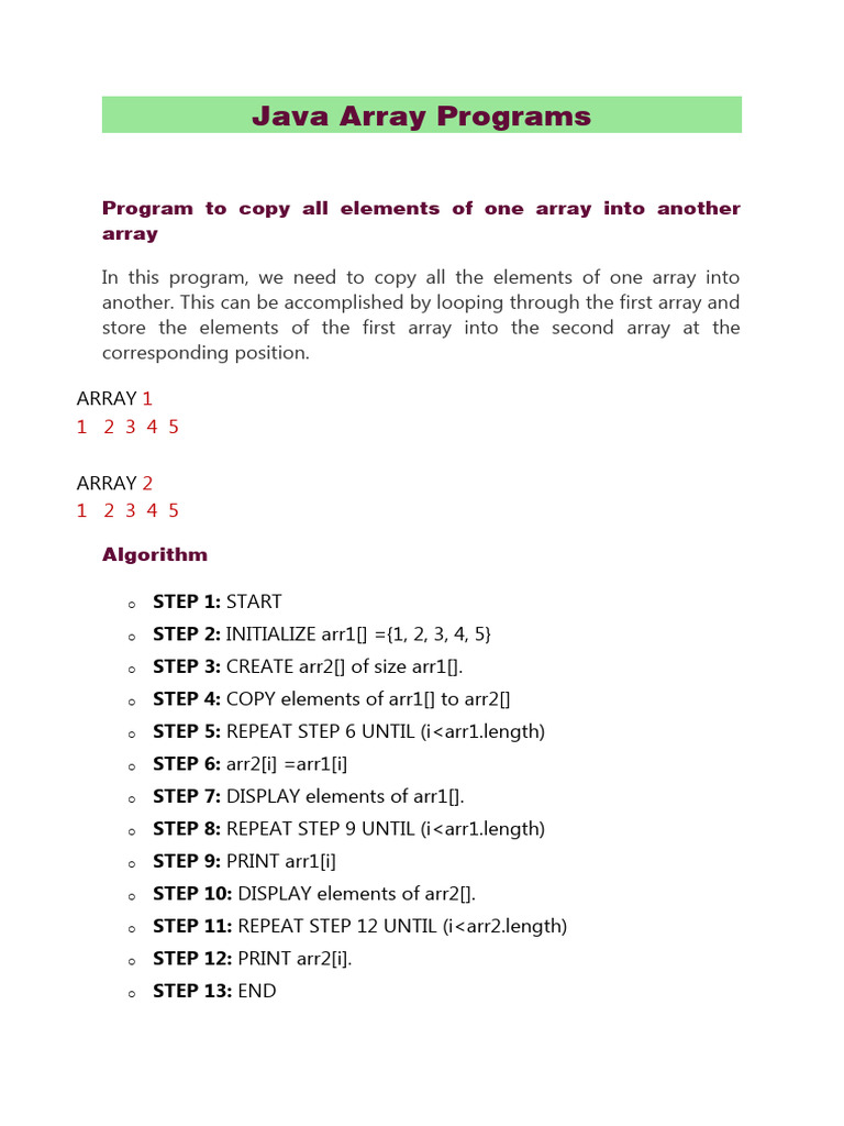 Program To Copy All Elements of One Array Into Another Array | PDF | Method (Computer ...