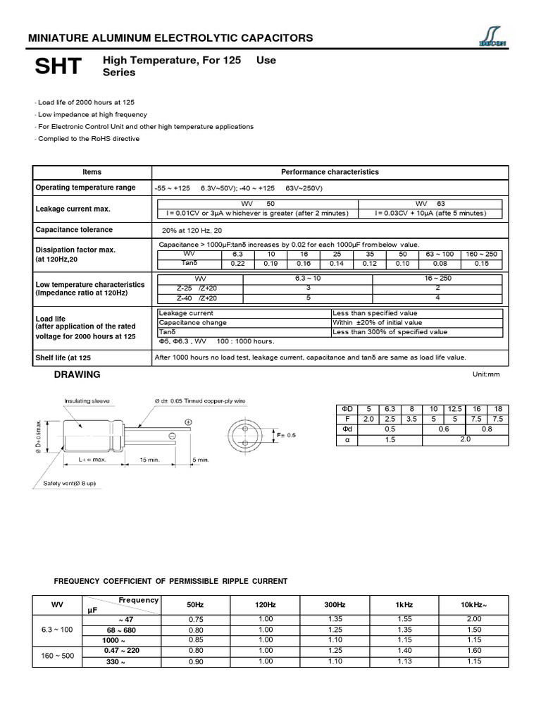 Decon (Radial Thru-Hole) SHT Series | PDF | Capacitor | Voltage
