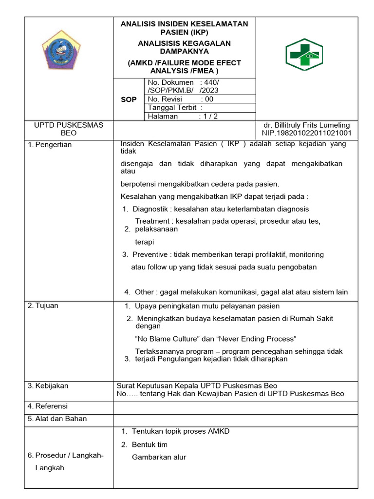 Sop Analisis Ikp Fmea | PDF