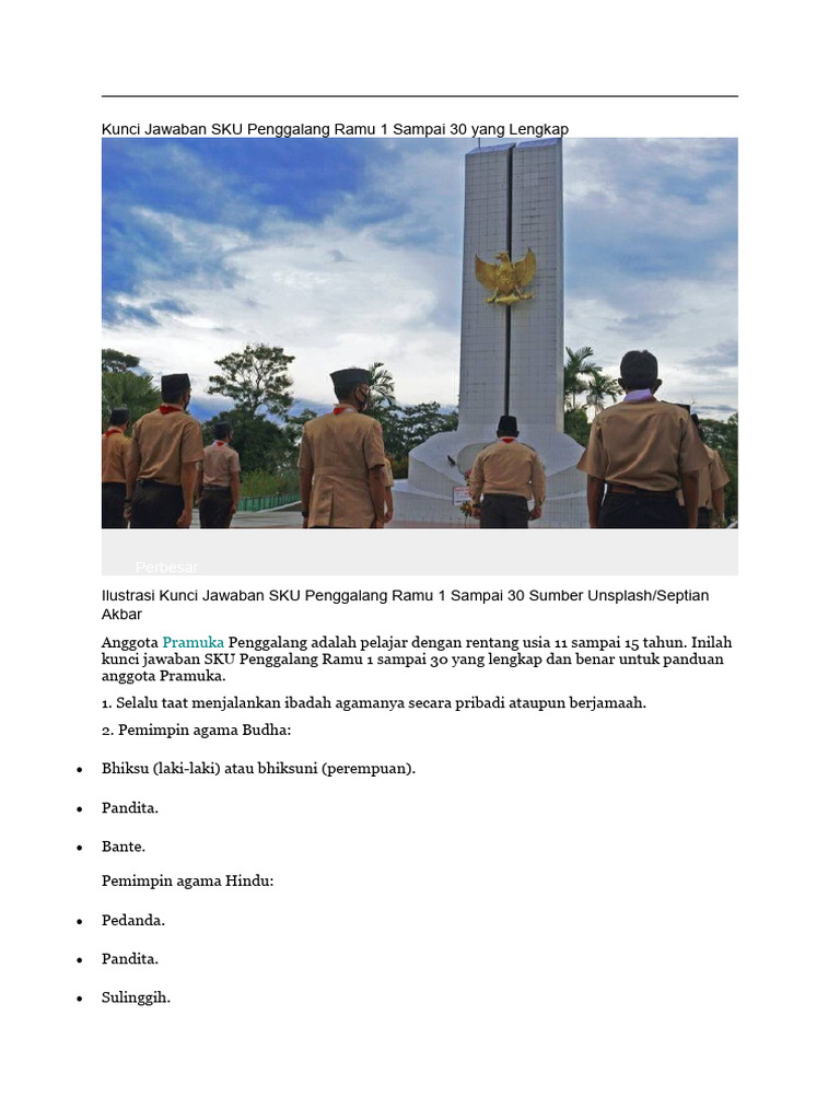 Kunci Jawaban SKU Penggalang Ramu 1 Sampai 30 Yang Lengkap | PDF