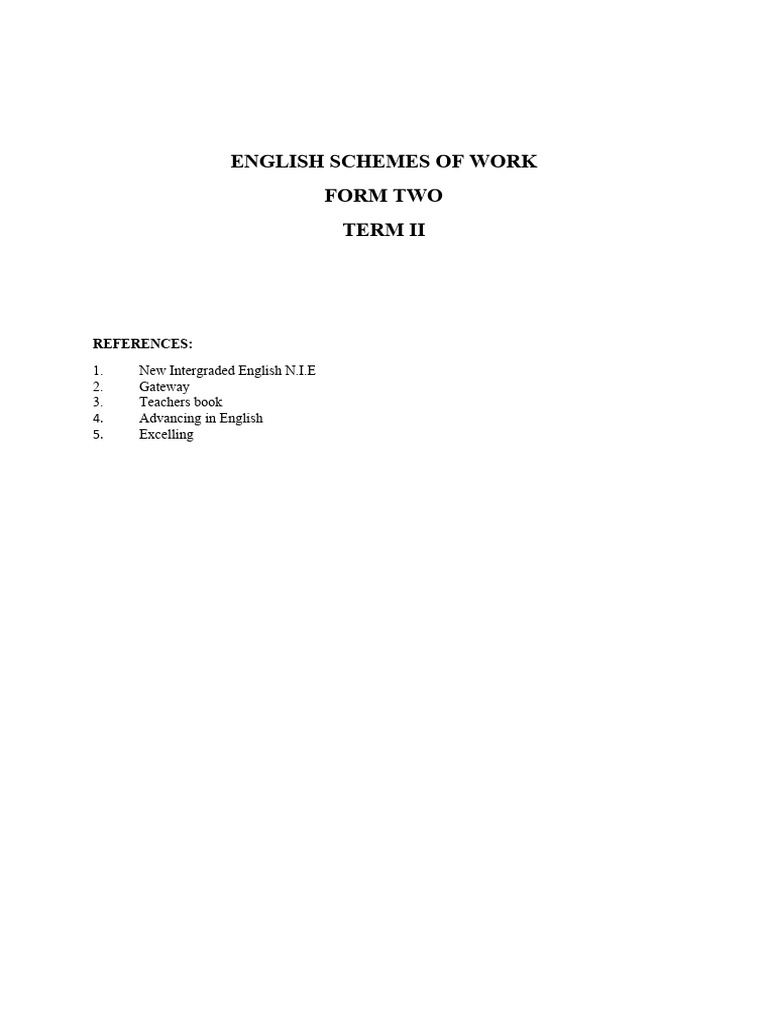 ENGLISH Fom 2 SCHEMES OF WORK | PDF | Reading Comprehension | Vocabulary