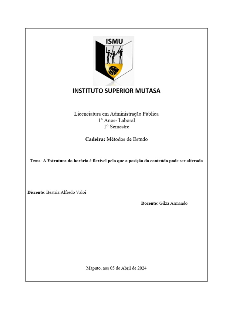 Instituto Superior Mutasa | PDF