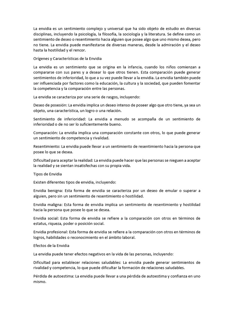 Comprender y Superar la Envidia | PDF | Envidia | Autoestima