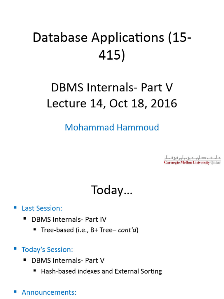 Lecture14 Hash Based Indexing and Sorting MHH 18oct 2016 | PDF | Database Index | Computer ...