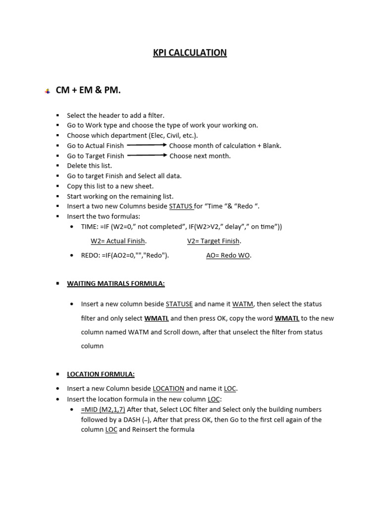 Kpi Calculation Instructions | Download Free PDF | Computing | Data Management