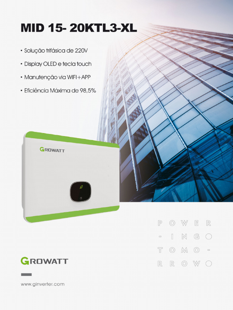 Datasheet Inversor Fabricante Growatt Modelo Mid Ktl3-Xl 15000-20000 | PDF