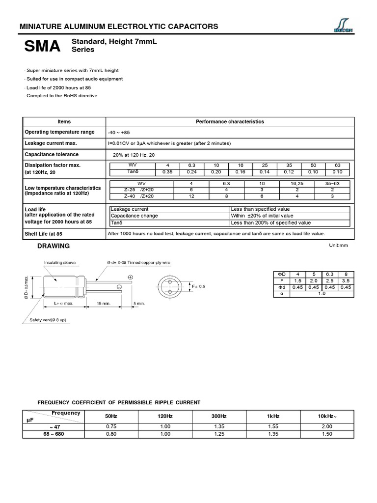 Decon (Radial Thru-Hole) SMA Series | PDF | Capacitor | Computer Engineering