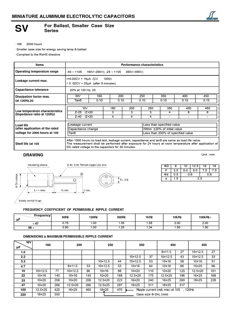 Decon (Radial Thru-Hole) SV Series | PDF | Capacitor | Electrical Engineering