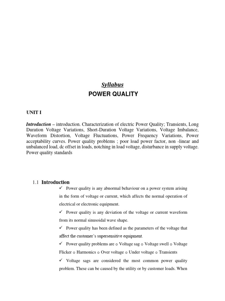 Third Year Power Quality Unit 1 PDF | PDF | Electric Power | Power ...