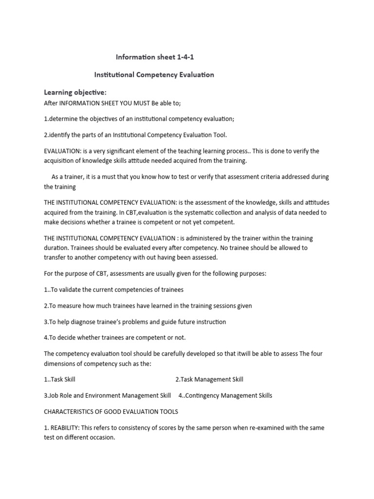 Institutional Competency Evaluation Guide | PDF | Educational ...