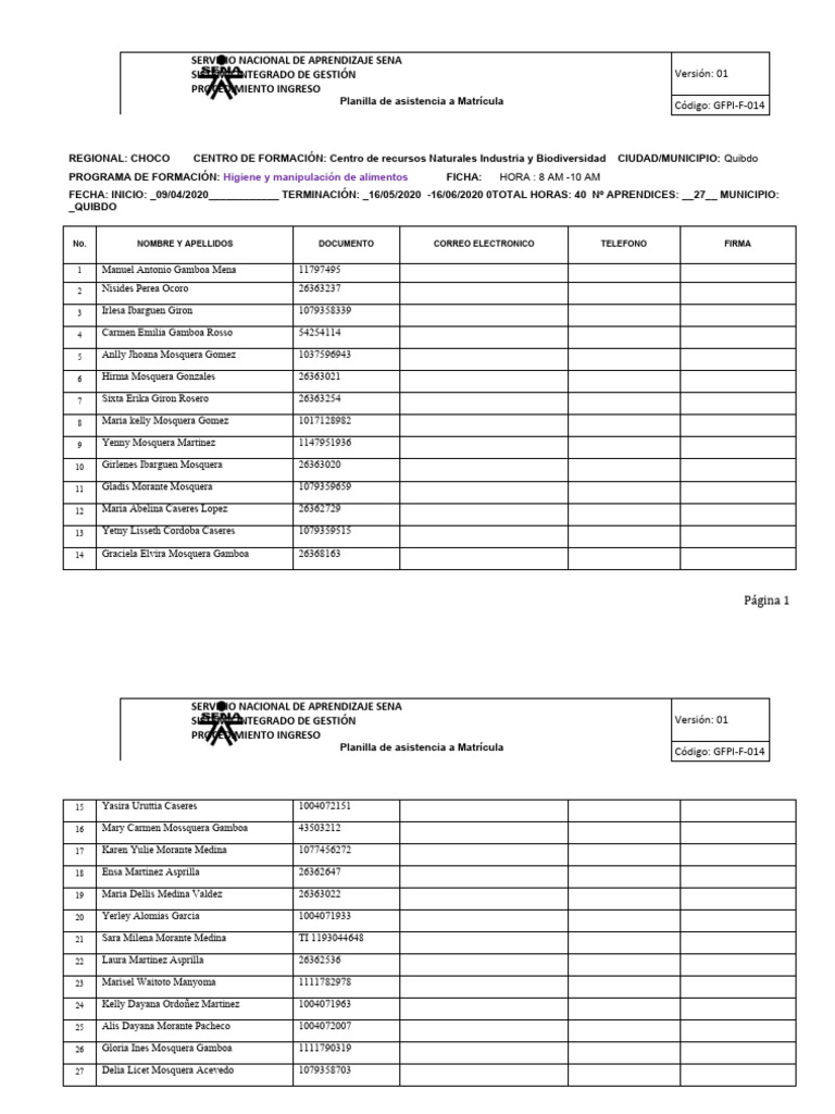 Formato Matricula Cursos Mayo 2020 | PDF | Colombia