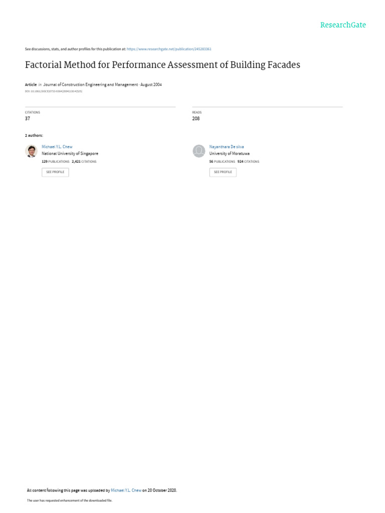 Factorial Methodfor Performance Assessmentof Building Facades | PDF ...