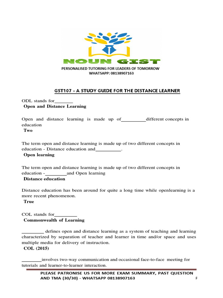 GST 107 Noun Gist Summary 08138907163 | PDF | Educational Assessment ...