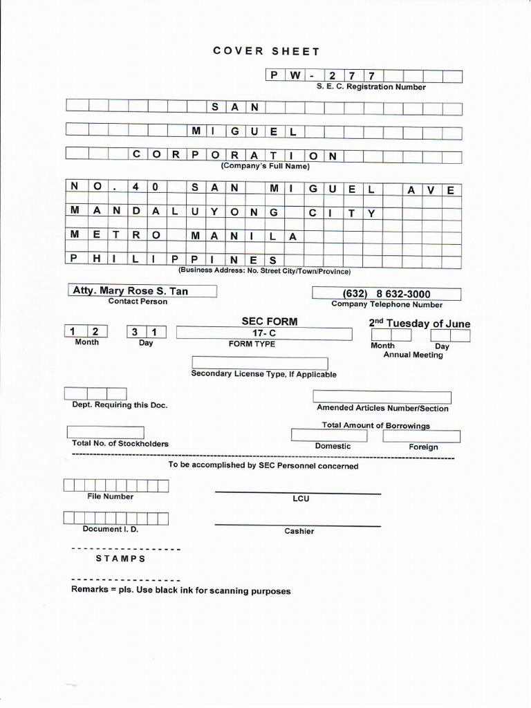 San Miguel Corporation - Current Report (SEC FORM 17 - C - SMC-Vision ...